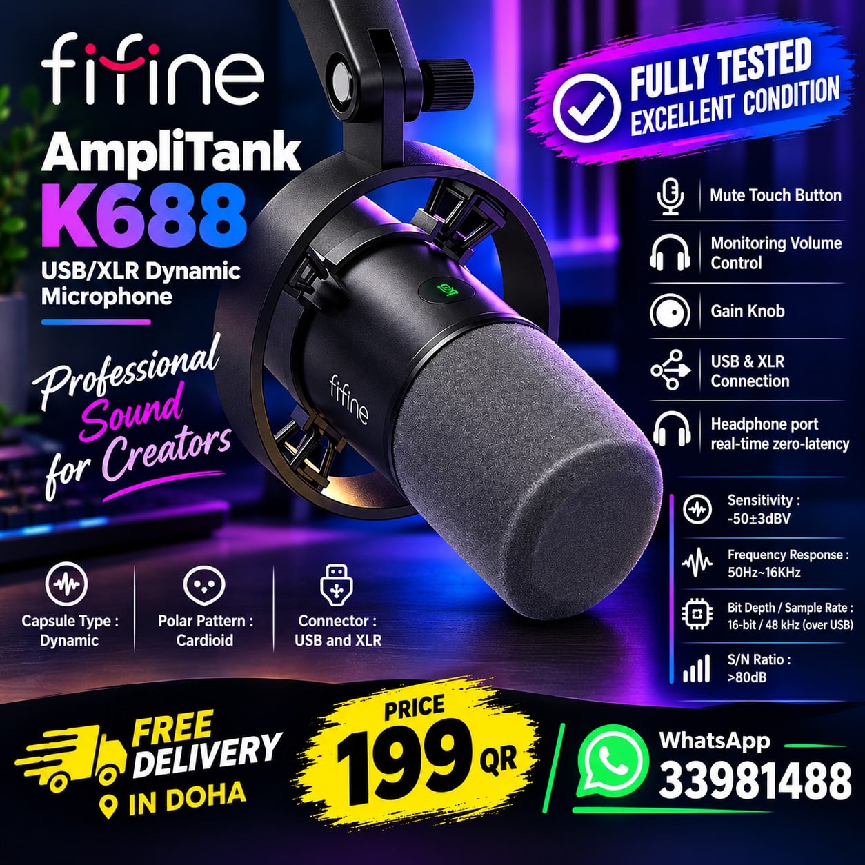 Fifine AmpliTank K688 USB/XLR Dynamic Microphone R | Items | Qatar ...